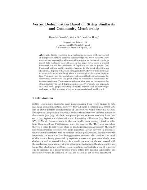 Pdf Vertex Deduplication Based On String Similarity And Community Membership
