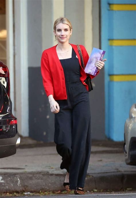 Emma Roberts Rocks A Red Cardigan For Her Smoothie Run Emma Roberts
