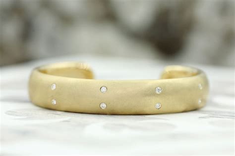 Solid Gold Cuff Bracelet With Diamonds Solid Gold Cuff Gold Bracelet