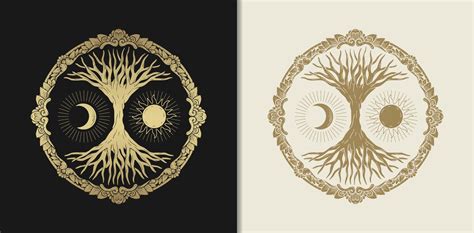 Tree Of Life Where The Moon And Sun Symbolize Balance 10698481 Vector