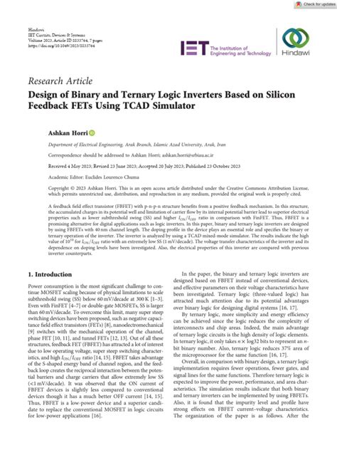 Iet Circuits Devices Systems 2023 Horri Design Of Binary And Ternary Logic Inverters Based