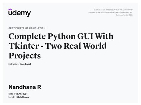 completed python gui with tkinter course nandhana r posted on the topic linkedin