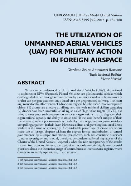 Pdf The Utilization Of Unmanned Aerial Vehicles Uav For Military Action In Foreign Airspace