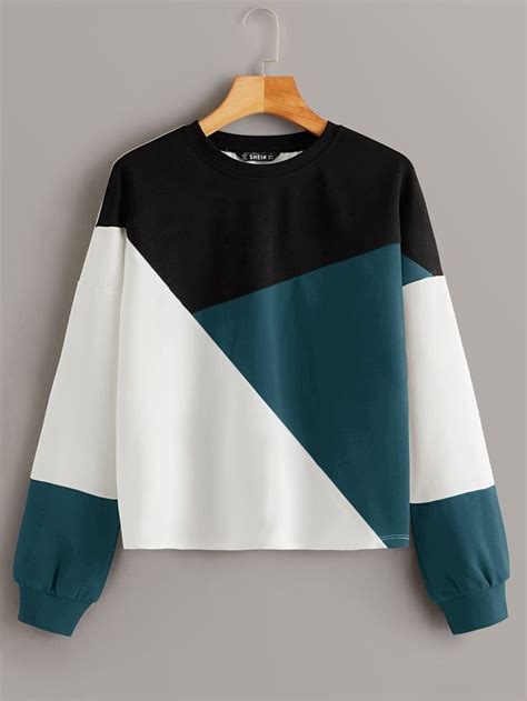 Ad Drop Shoulder Cut And Sew Pullover Tags Casual Multicolor