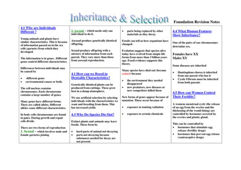Gcse Biology Inheritance Revision Foundation Teaching Resources
