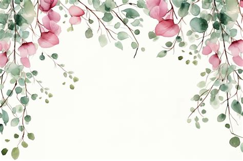 잎과 장미 수채화 꽃 프레임 테두리 프리미엄 Ai 생성 이미지