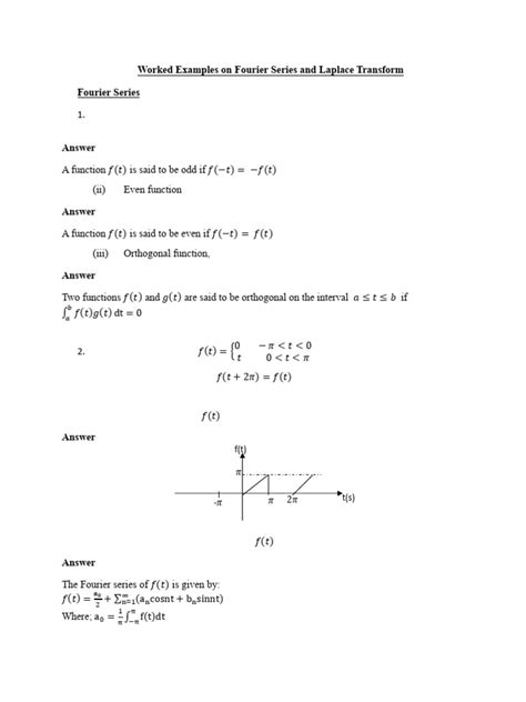Worked Examples On Fourier Series And Laplace Transform Pdf Fourier Series Algebra