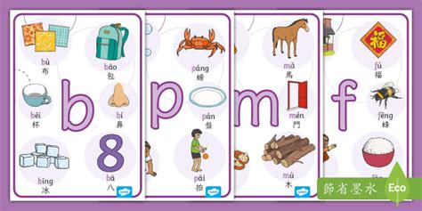 華語拼音聲母b P M F展示海報｜繁體中文