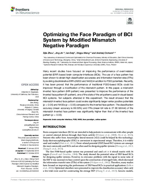 Optimizing The Face Paradigm Of Bci System By Modified Mismatch Negative Paradigm