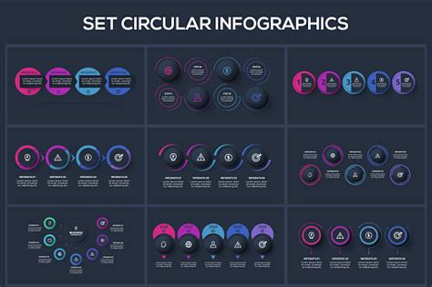 인포그래픽에 대한 창의적인 컨셉 설정 4 5 7 단계 옵션 부품 또는 프로세스 비즈니스 데이터 시각화 벡터에 대한 스톡 벡터