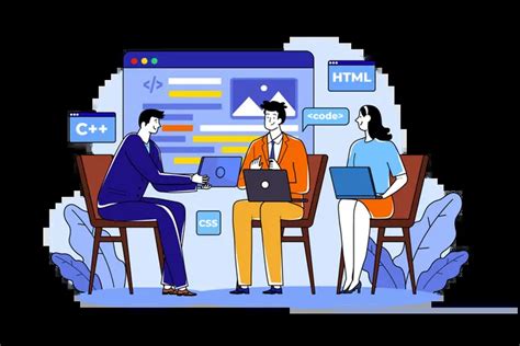 Team Writes Programming Code For App Or Website Illustration Free Download Business