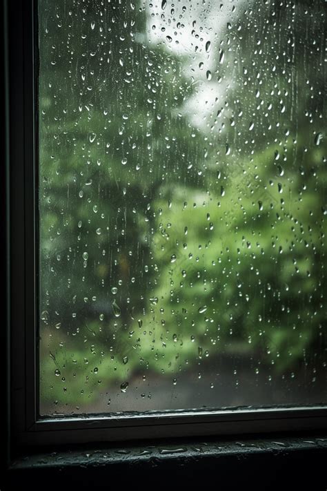 绿色调雨天窗户高清雨季雾蒙蒙图片 包图网