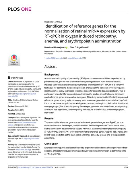 Pdf Identification Of Reference Genes For The Normalization Of Retinal Mrna Expression By Rt
