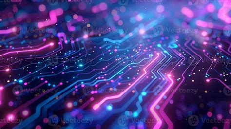 Ai Generated Neon Blue And Purple Abstract Patterns Emulating Digital Connectivity Circuits