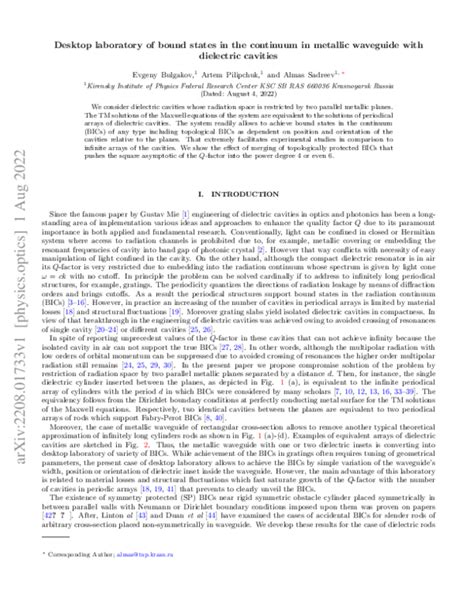 Pdf Desktop Laboratory Of Bound States In The Continuum In Metallic Waveguide With Dielectric