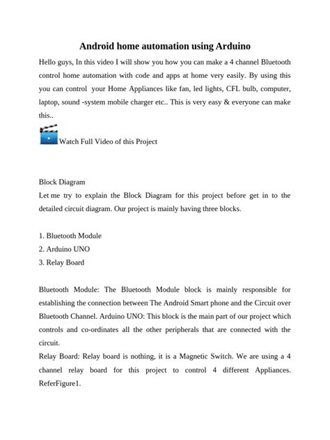 Android Home Automation Using Arduino Pdf Relay Arduino