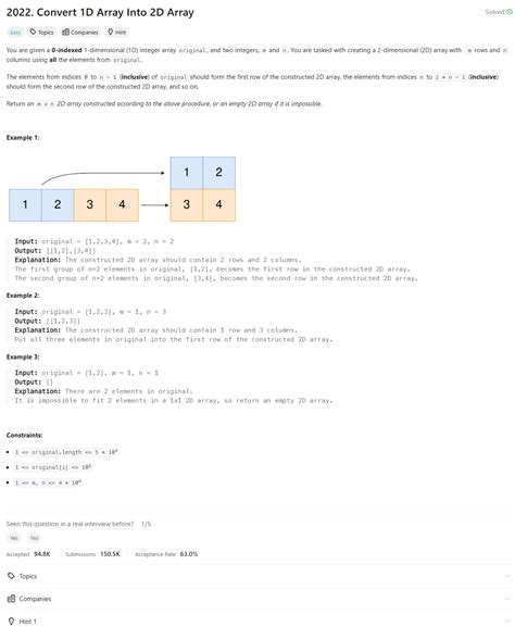 Problem Of The Day Convert 1d Array Into 2d Array Welcome To My Blog