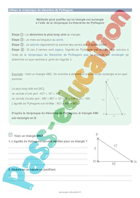 Réciproque Et Contraposée 3ème Théorème De Pythagore Brevet Des