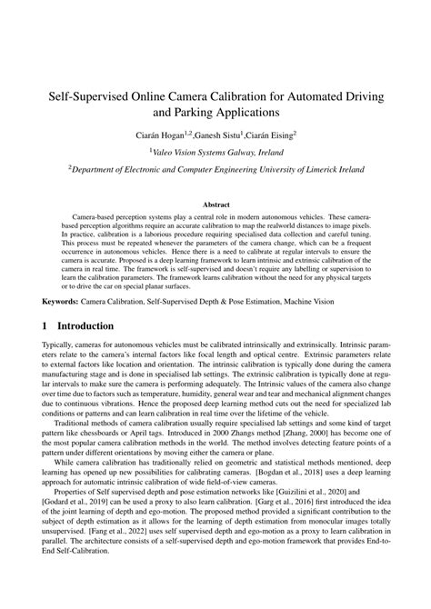 Pdf Self Supervised Online Camera Calibration For Automated Driving And Parking Applications
