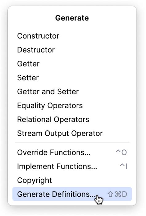 Generate Definitions CLion Documentation