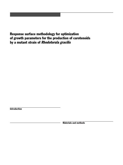 Response Surface Methodology For Optimization Pdf Carotenoid Experiment
