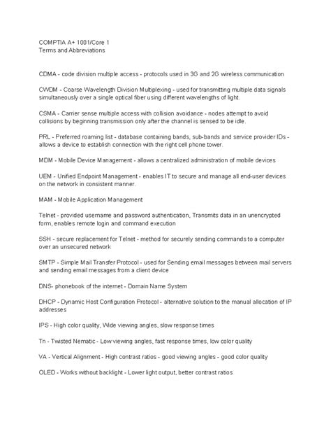 Comptia A Terms And Abbreviations Comptia A 1001 Core 1 Terms And Abbreviations Cdma Code