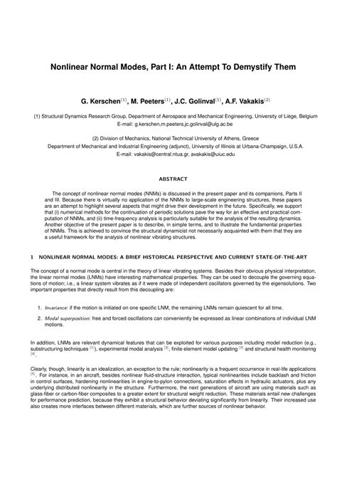 Pdf Nonlinear Normal Modes Part I An Attempt To Demystify Them