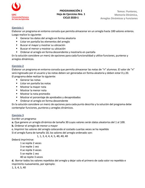 Hoja de Ejercicios 1 Programacion 2 1 PROGRAMACIÓN 2 Hoja de Ejercicios Nro 1 CICLO 2020
