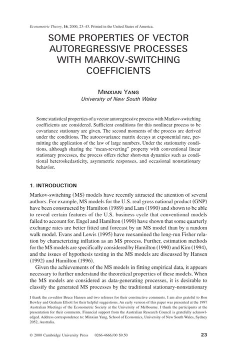 Pdf Some Properties Of Vector Autoregressive Processes With Markov