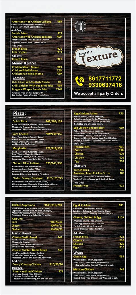 Menu At Feel The Texture Kolkata Boro Kali 50