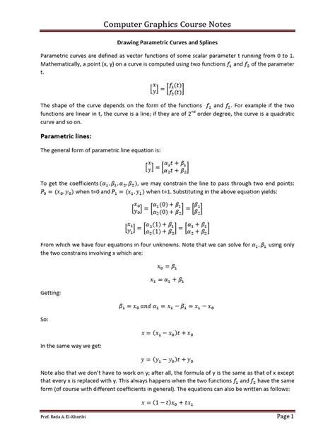 drawing parametric curves and splines pdf equations matrix