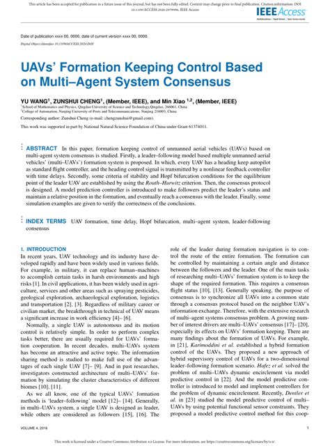 Pdf Uavs Formation Keeping Control Based On Multiagent System Consensus