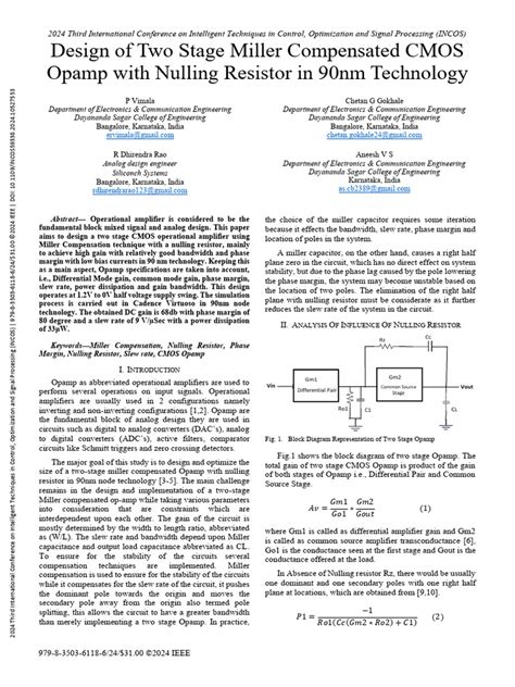 Design Of Two Stage Miller Compensated Cmos Opamp With Nulling Resistor In 90nm Technology Pdf