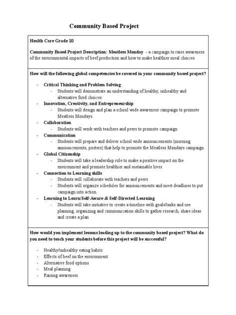 Community Based Project Pdf Cognition