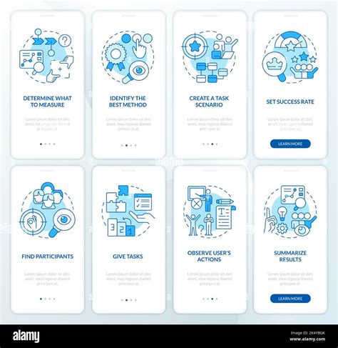 Usability Test Plan Blue Onboarding Mobile App Screen Set Stock Vector