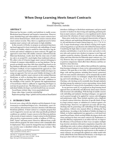 When Deep Learning Meets Smart Contracts Pdf Computers