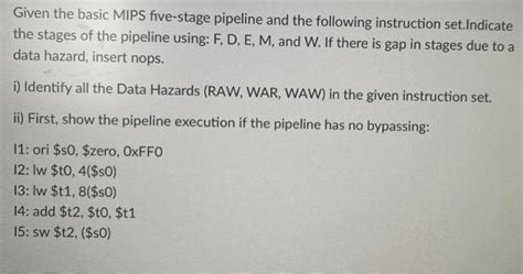 Solved Given The Basic Mips Five Stage Pipeline And The