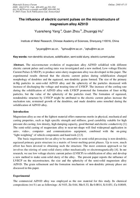 The Influence Of Electric Current Pulses On The Microstructure Of Magnesium Alloy Az91d