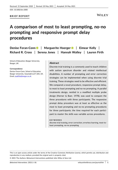 Pdf A Comparison Of Most To Least Prompting No‐no Prompting And Responsive Prompt Delay
