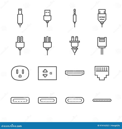 Plug And Socket Line Icon Set Included The Icons As Electrical Plug Usb Socket Audio Jack