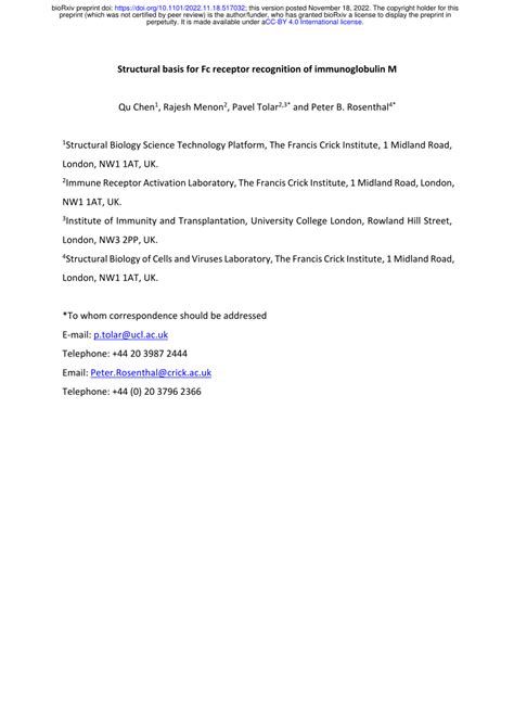 Pdf Structural Basis For Fc Receptor Recognition Of Immunoglobulin M