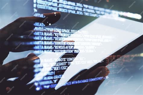 Premium Photo Abstract Creative Coding Illustration With Finger Clicks On A Digital Tablet On