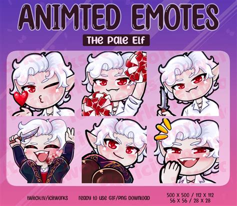 Astarion Animated Emote Set Bg3 Vampire Rogue Twitch Emotes Youtube Kick Discord Animate 