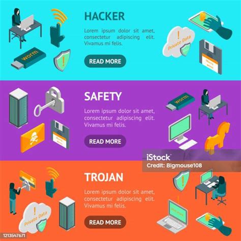 해커 공격 개념 배너 수평 세트 3d 아이소메트릭보기 벡터 3차원 형태에 대한 스톡 벡터 아트 및 기타 이미지 3차원 형태 개념 개체 그룹 Istock