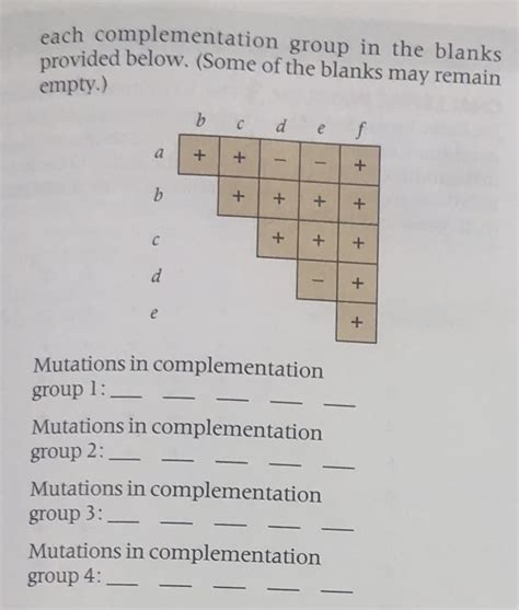 Solved Each Complementation Group In The Blanks Provided