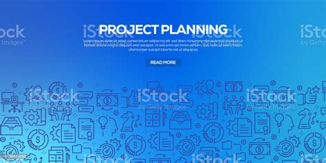 유행 선형 스타일의 프로젝트 계획을 위한 디자인 템플릿과 요소의 벡터 세트프로젝트 계획과 관련 된 선형 아이콘과 완벽 한 패턴