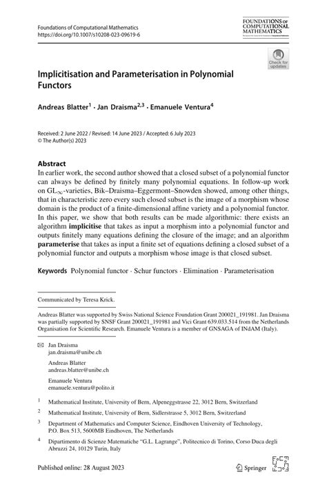 PDF Implicitisation And Parameterisation In Polynomial Functors