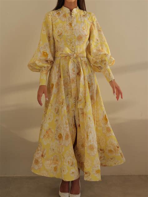 Elegant Yellow Floral Maxi Dress Arareble
