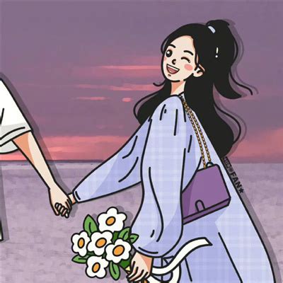 高质量手绘一男一女甜蜜情侣头像 最新可爱小清新不明显情头 情侣头像 美头网