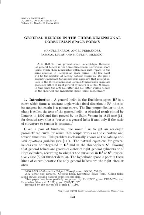 Pdf General Helices In The Three Dimensional Lorentzian Space Forms